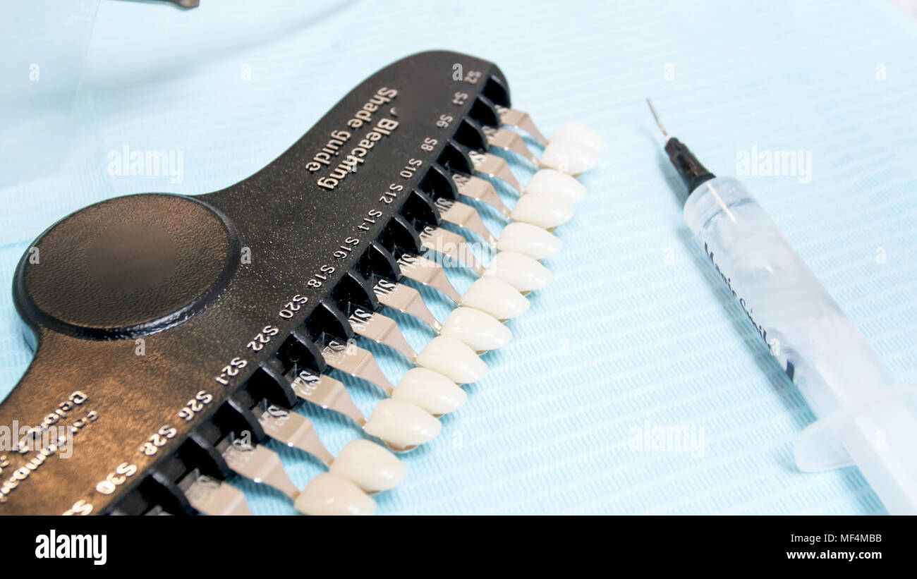 Closeup image of special teeth samples for checking color and shades ...