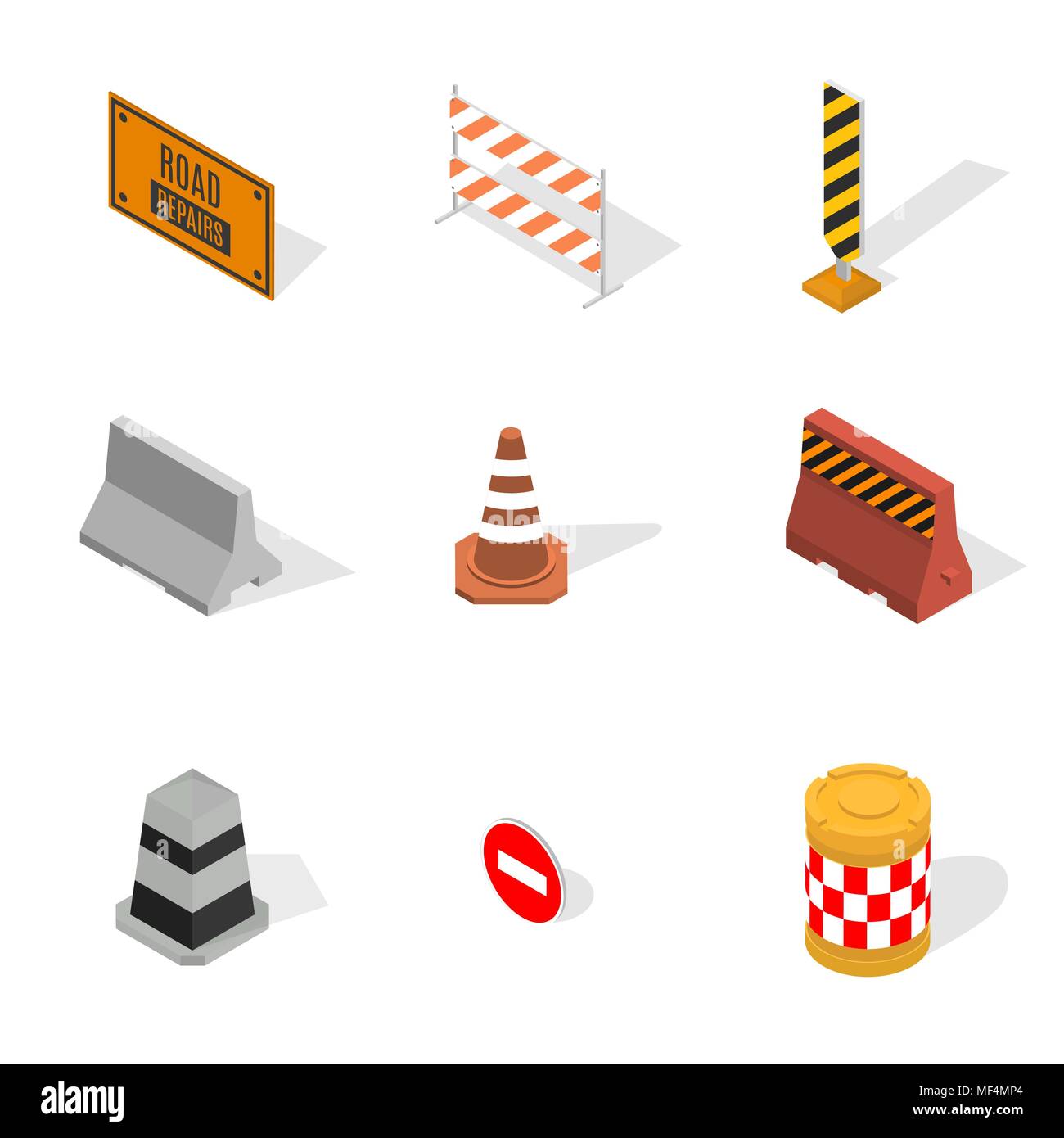 Set of different signs road repairs, isolated on white background. Under construction design ...