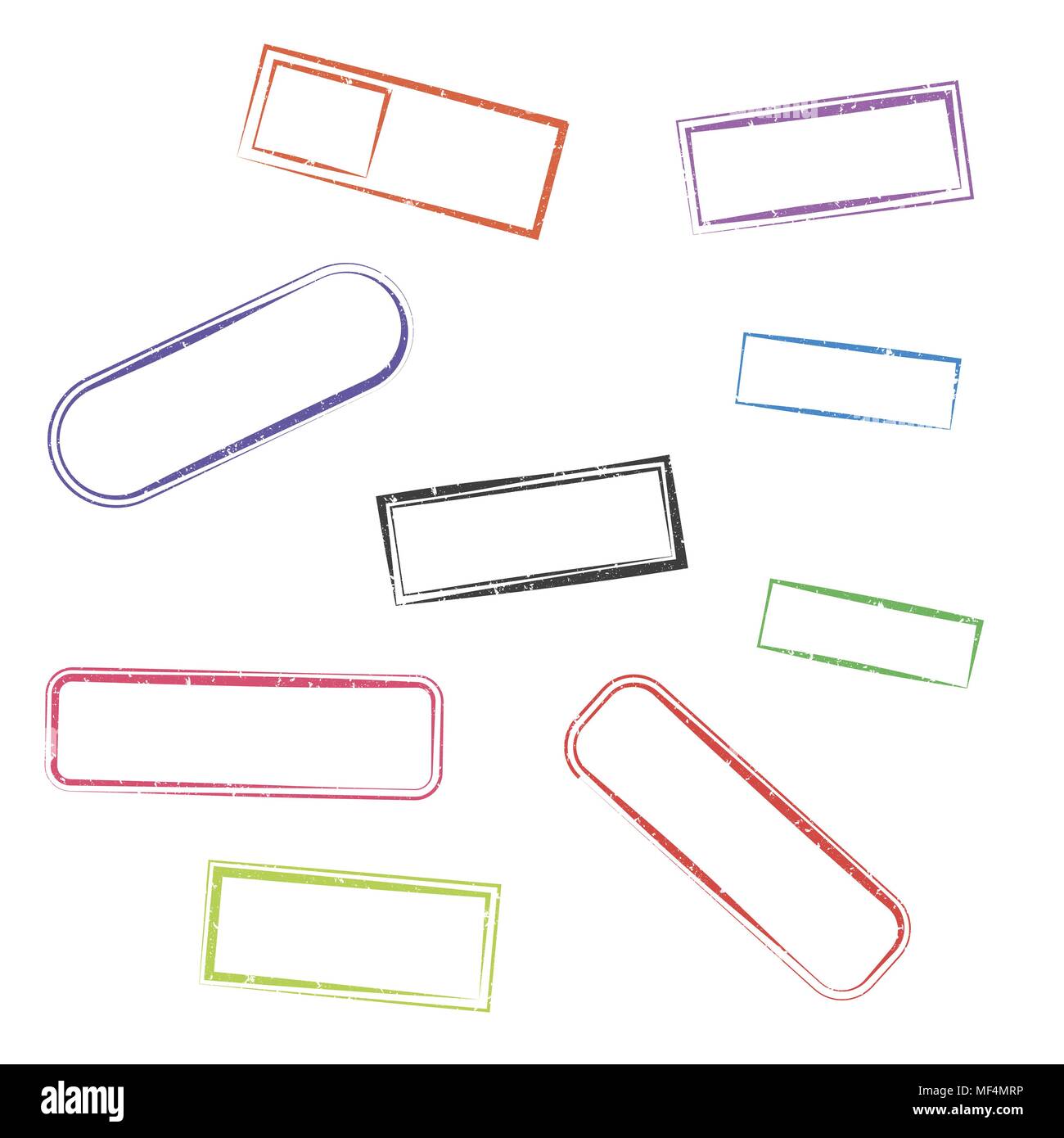 Set of rectangular grunge stamps isolated on white background, vector ...