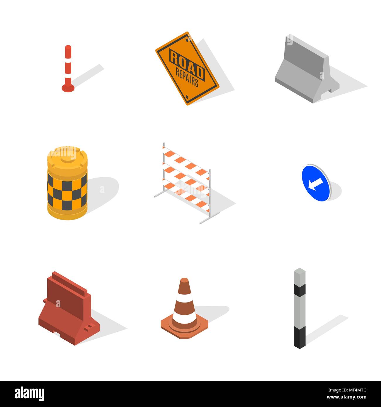 Set of different signs road repairs, isolated on white background. Under construction design ...