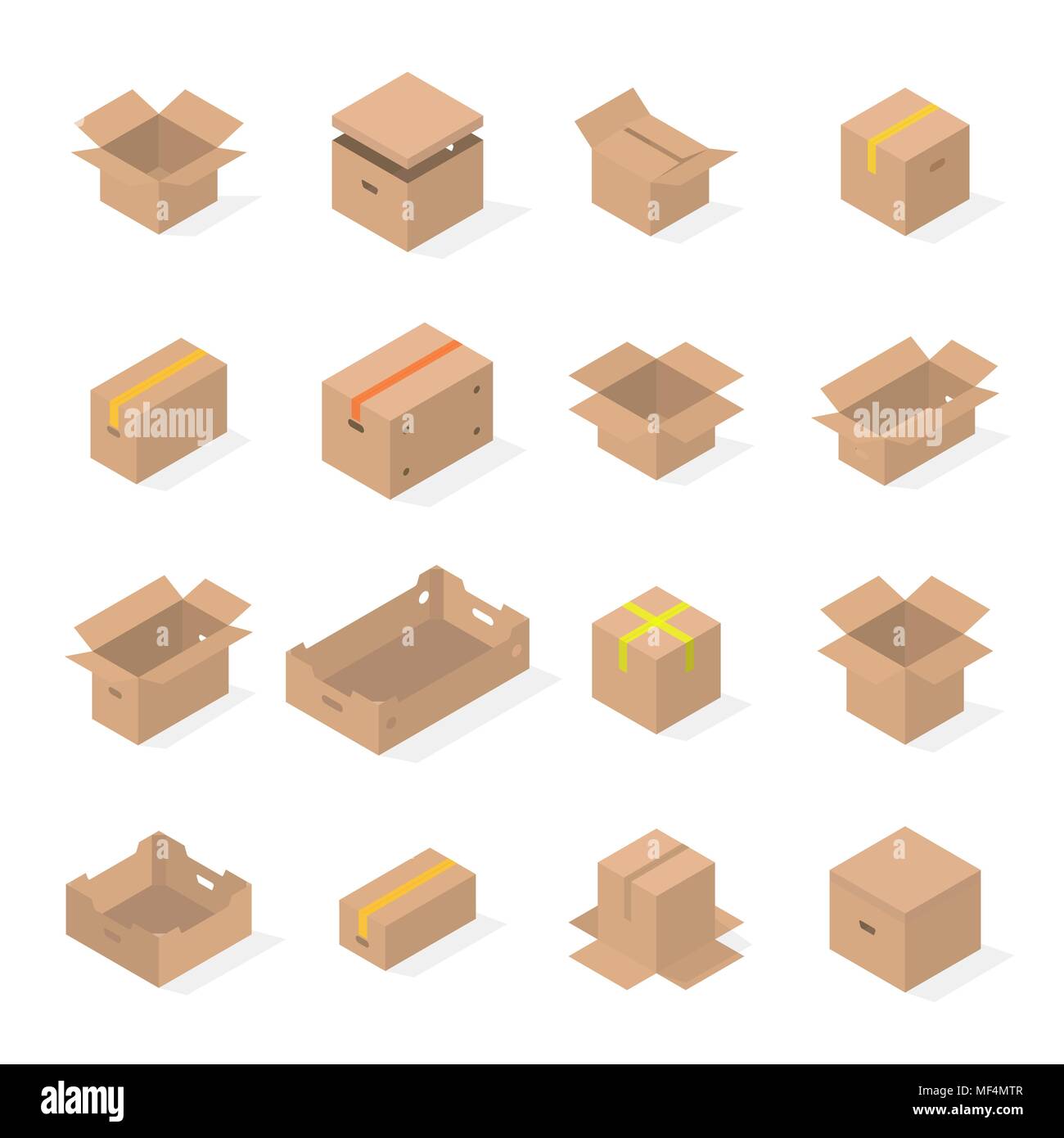 Set of different cardboard boxes isolated on white background ...