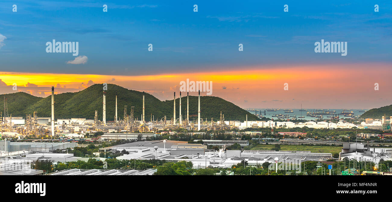 aerial view of oil refinery, petrochemical industry and warehouse in ...