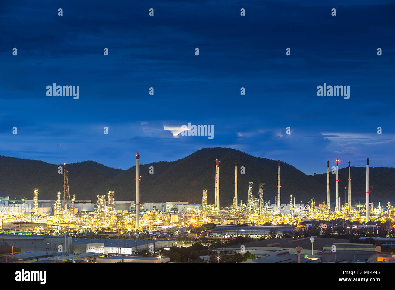 aerial view of oil refinery, petrochemical industry and warehouse in ...