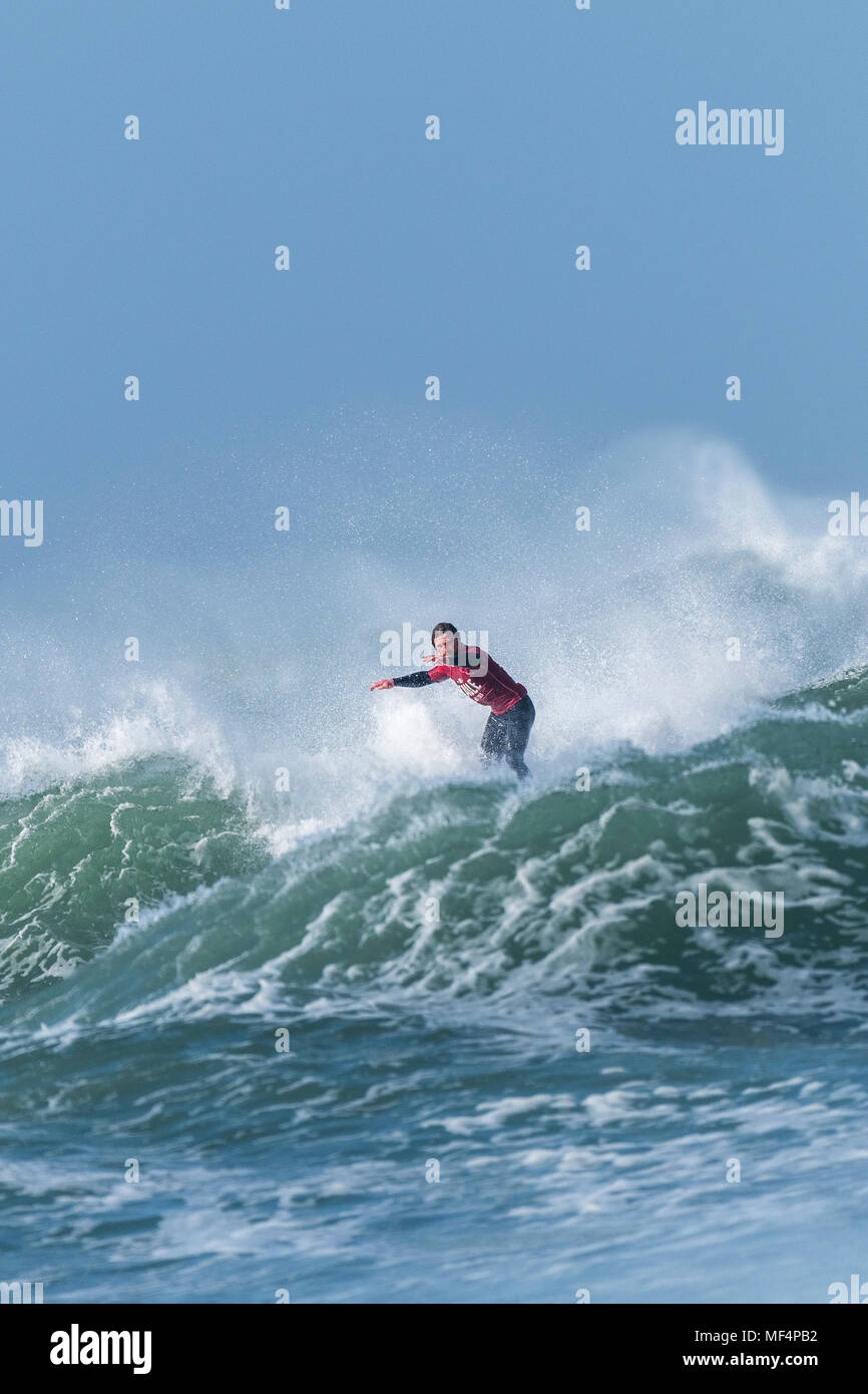 Spectacular surfing action at Fistral Beach in Newquay Cornwall Stock ...