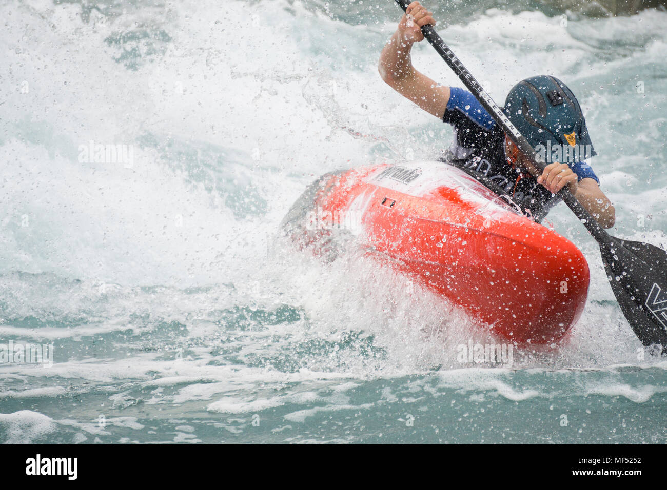 LONDON, UK - APRIL 21st 2018: Kayakers enjoy the white water rapids at ...