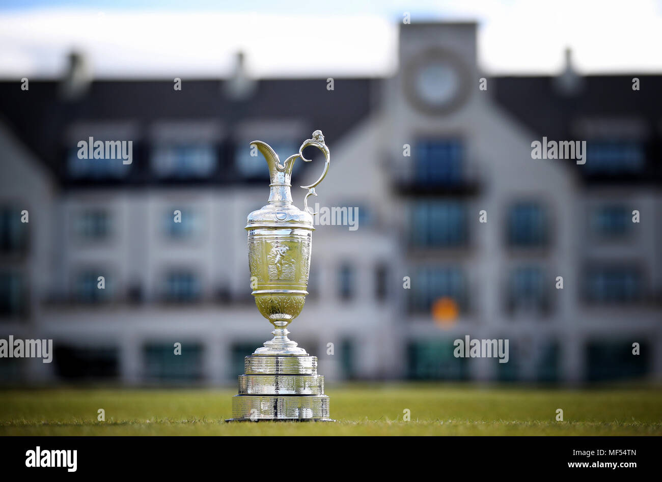A view of The Claret Jug in front of the club house during The Open ...
