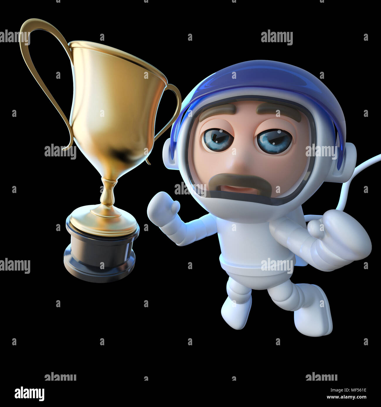 3d render of a funny cartoon spaceman astronaut character chasing a ...