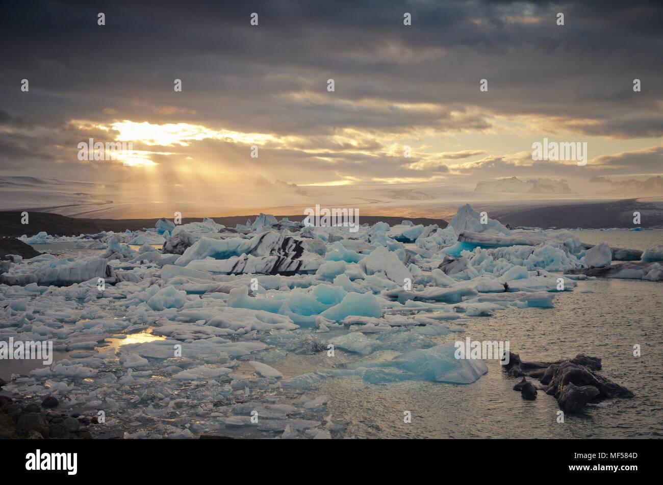 Iceland, South of Iceland, Joekulsarlon glacier lake, icebergs and ...