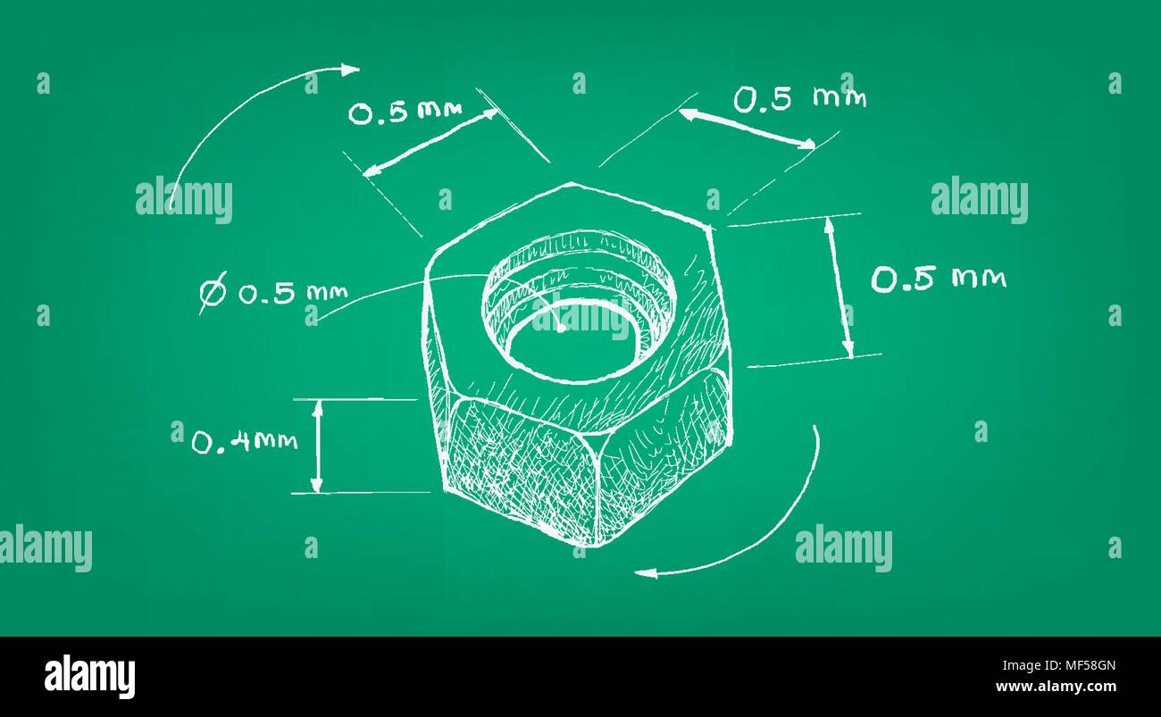 Manufacturing and Industry, Illustration Hand Drawn Sketch Dimension of ...