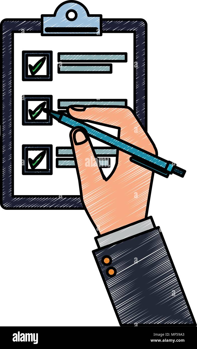 Hand with pen on checklist scribble Stock Vector Image & Art - Alamy