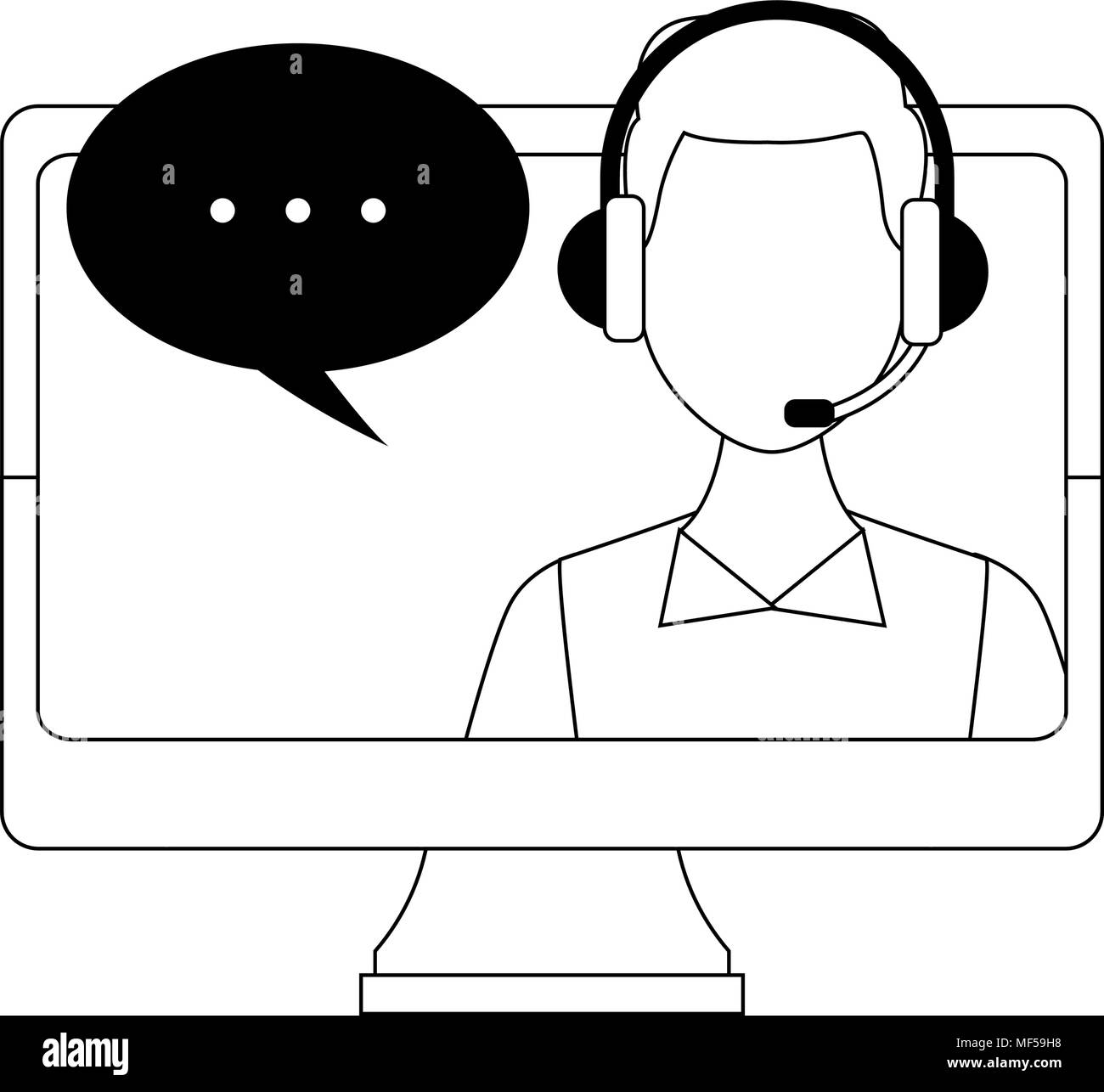Online customer service from pc on black and white Stock Vector Image ...