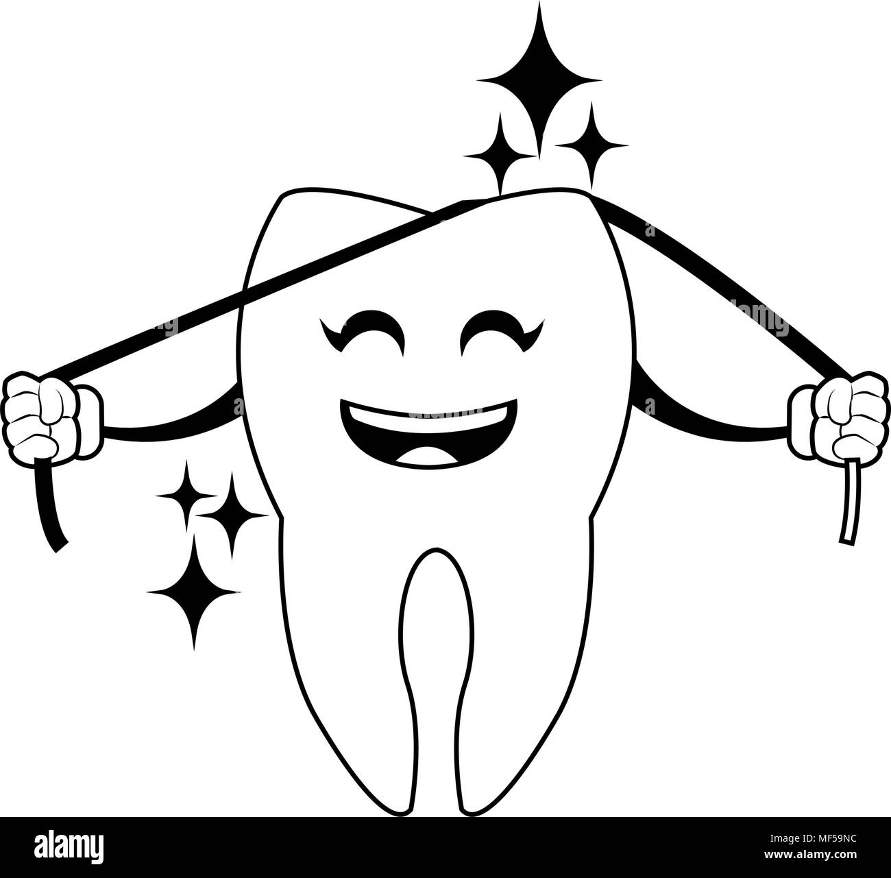 Tooh with floss funny cartoon on black and white Stock Vector Image ...