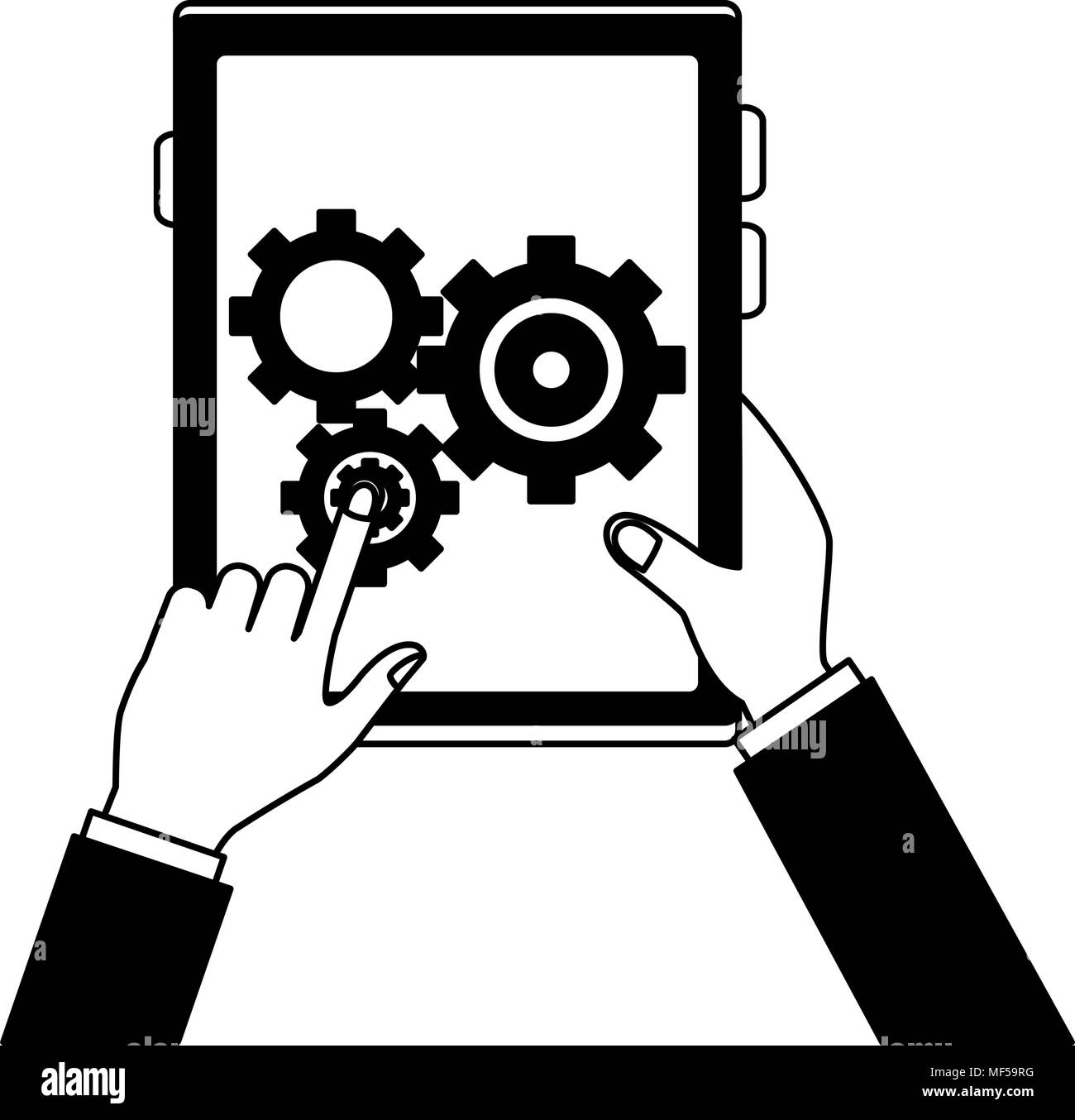 Hands computer tablet Black and White Stock Photos & Images - Alamy