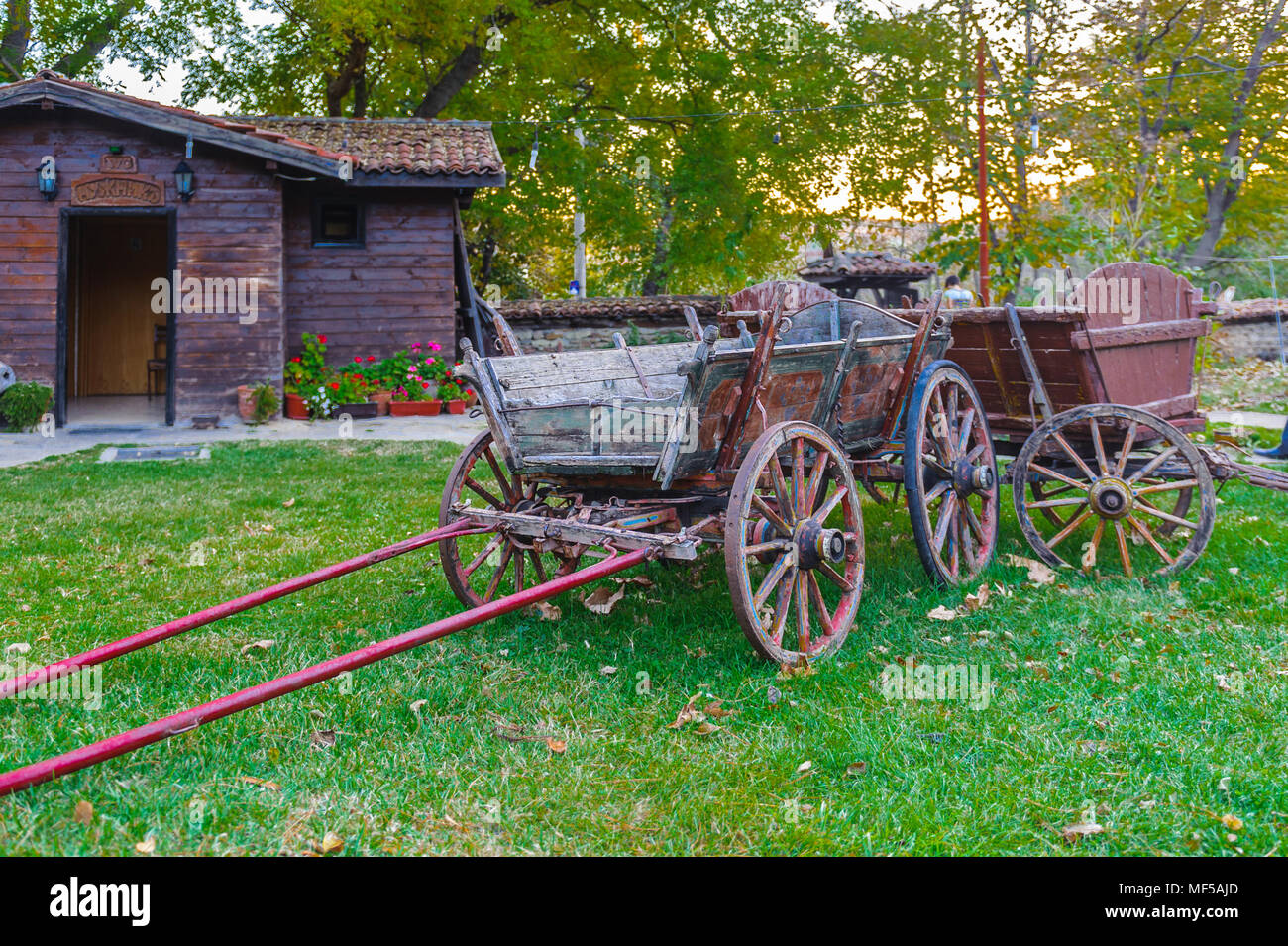 Wooden carriage on the grass Stock Photo - Alamy