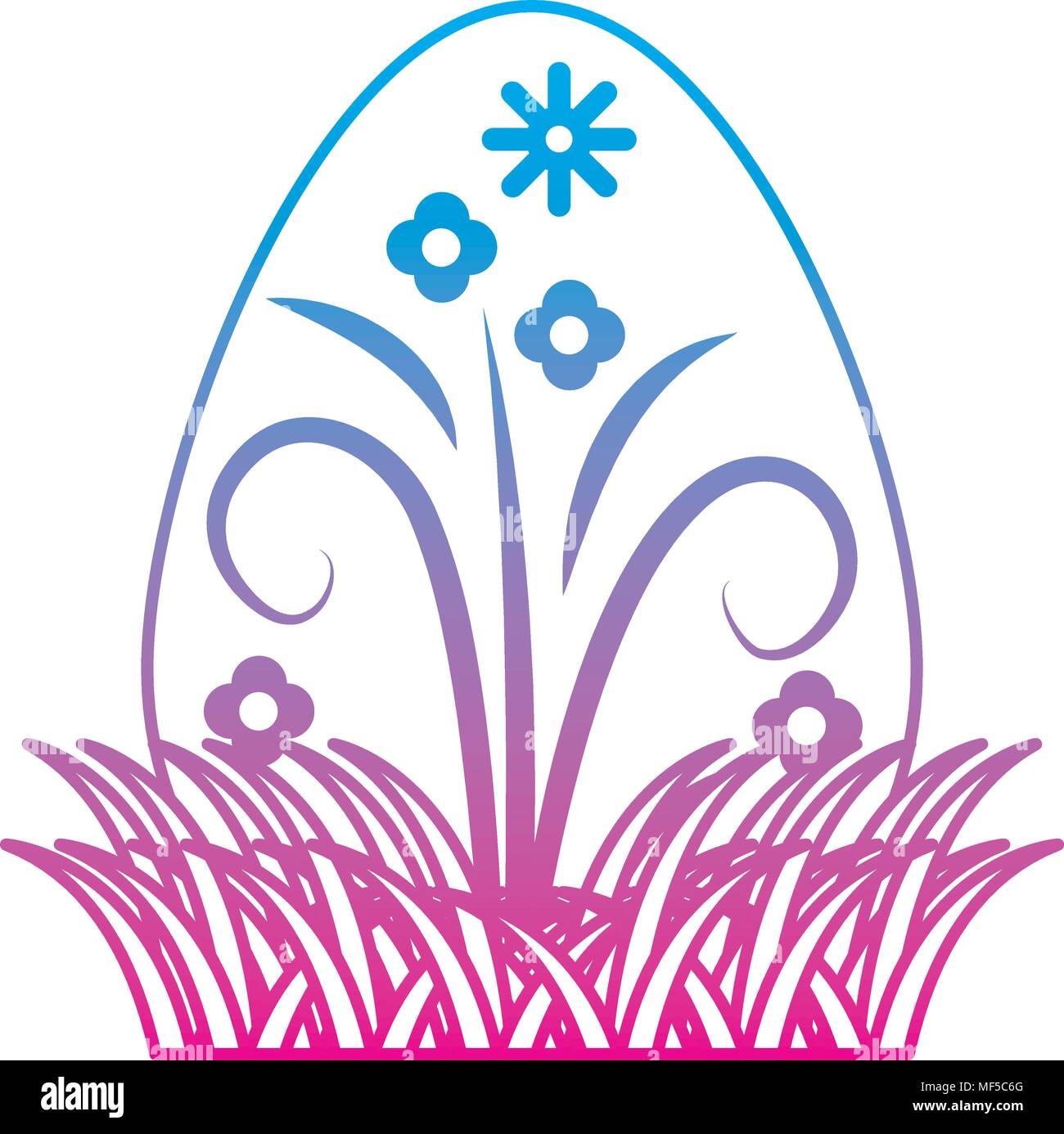 degraded line egg easter with flowers plant decoration Stock Vector ...