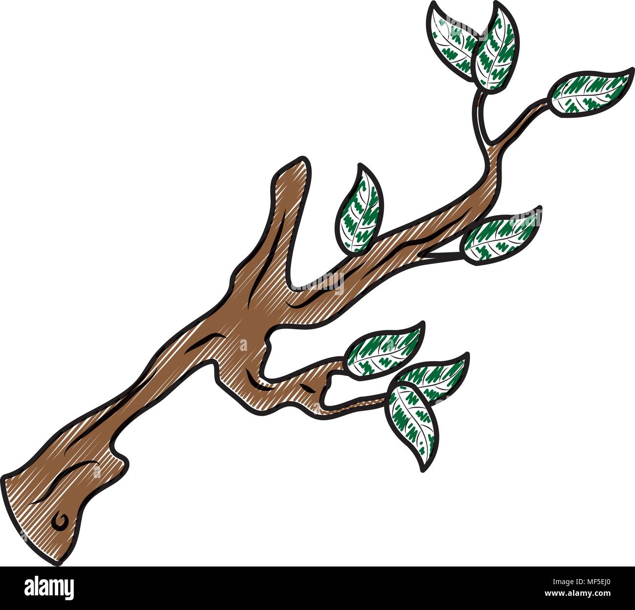 doodle nature tree branch with leaves design vector illustration Stock ...