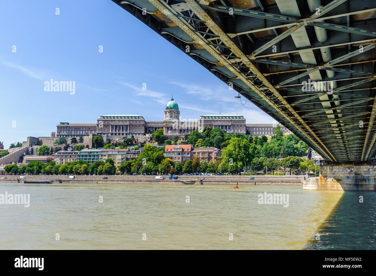 Buda Castle, view from underneath the Chain bridge of Budapest Stock ...