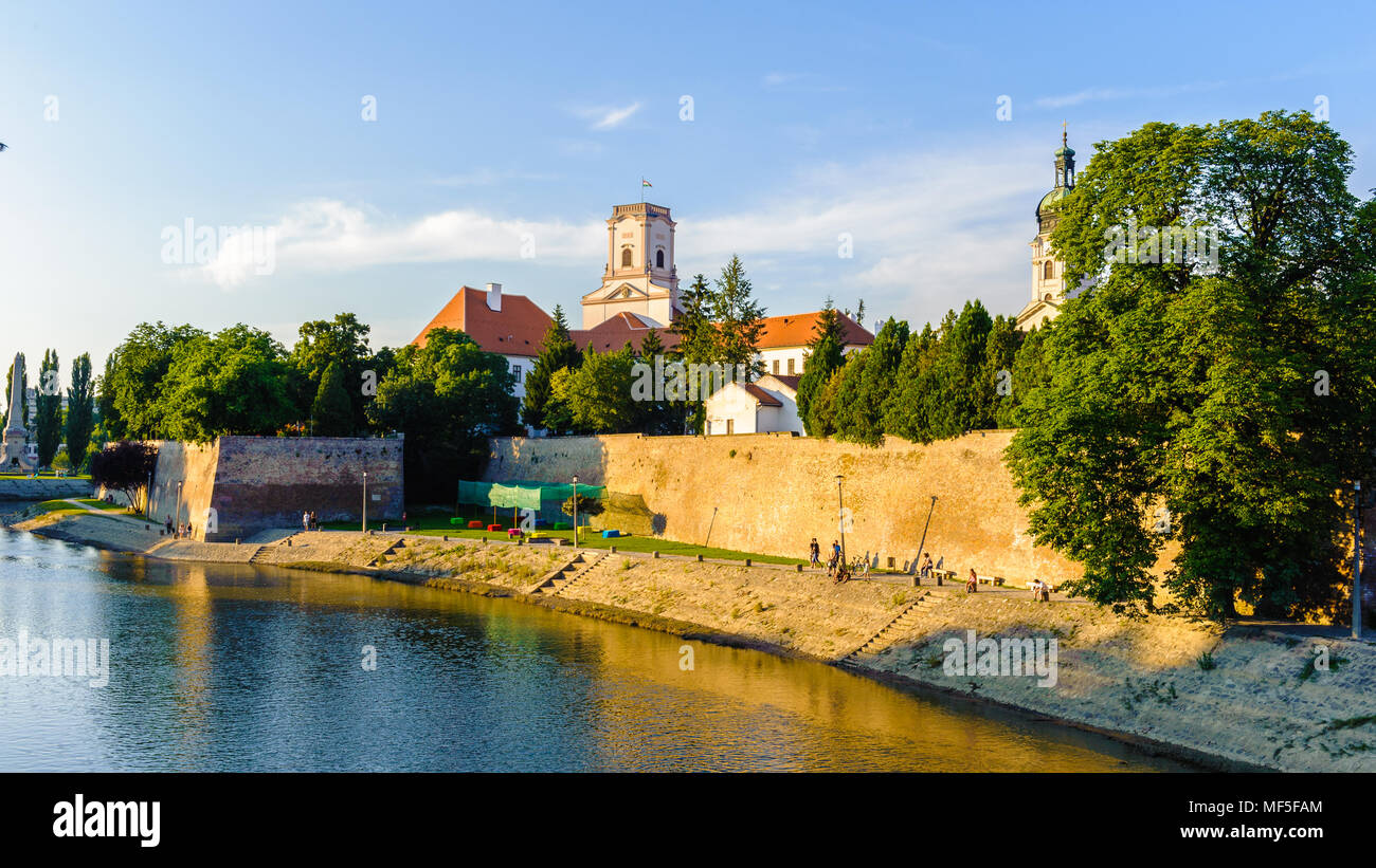 Castle of Gyor on the sunset and the Raba river Stock Photo - Alamy