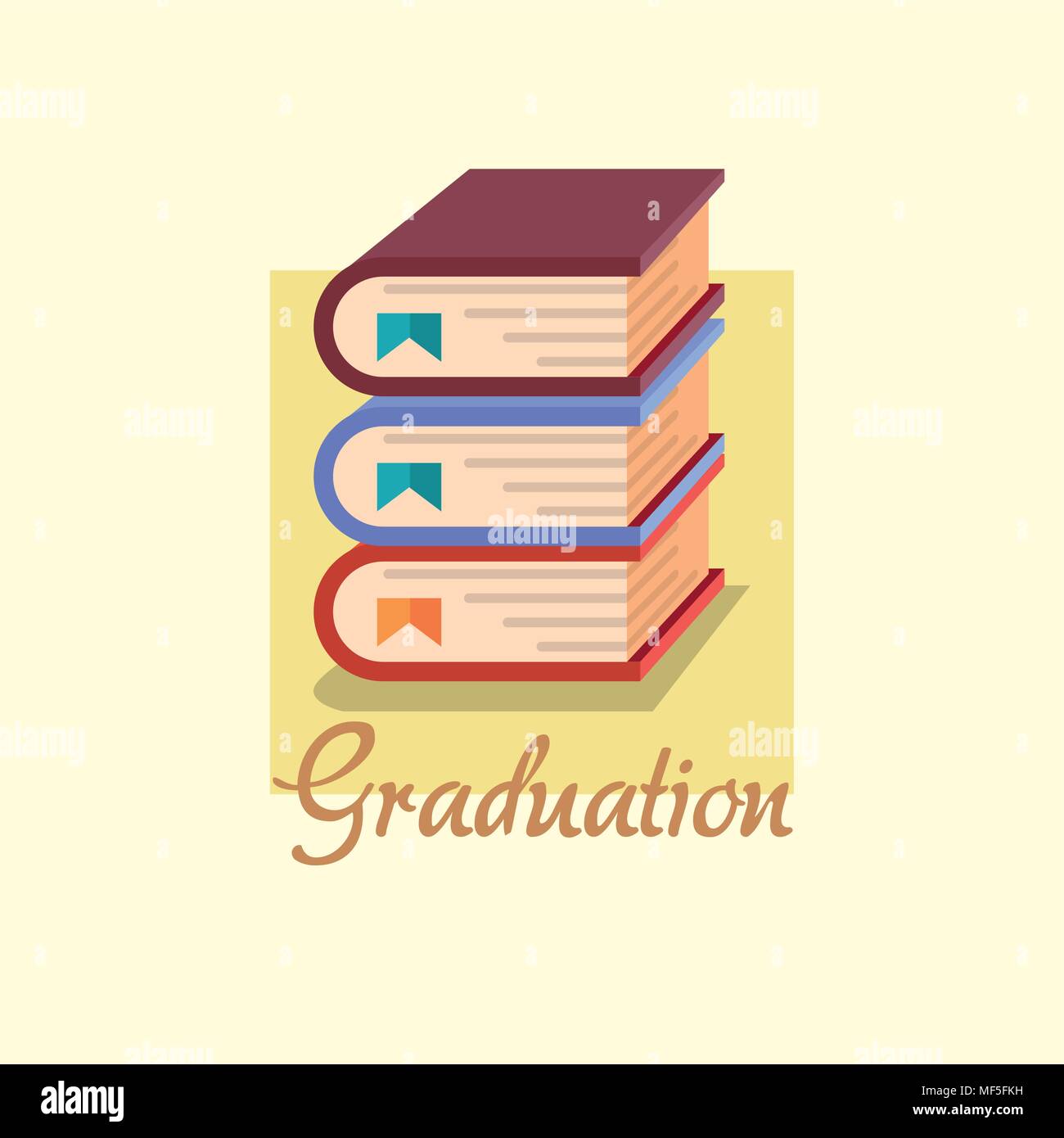 graduation design with stack of books over yellow background, vector ...