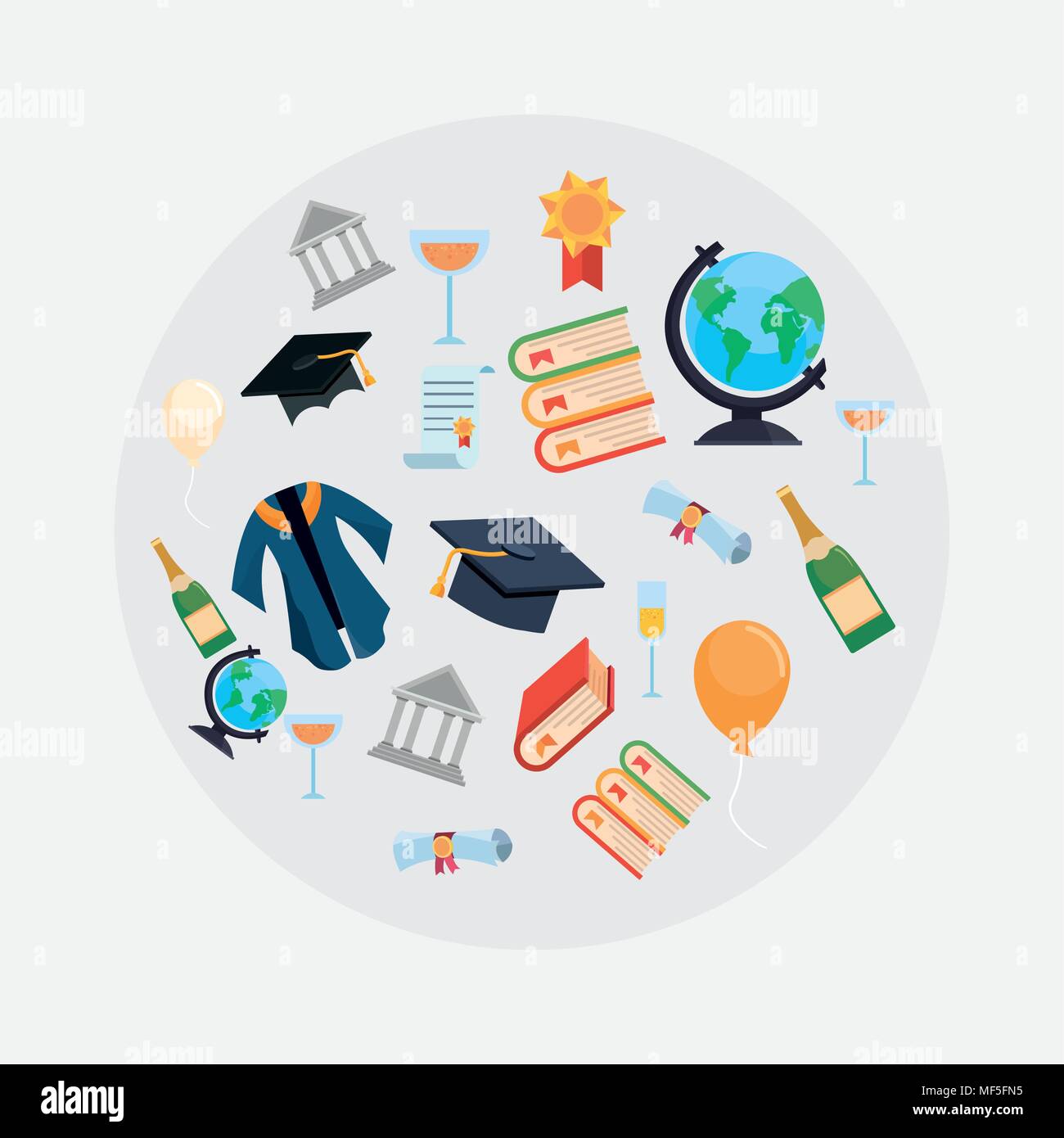 circle with graduation celebration related icons over white background ...