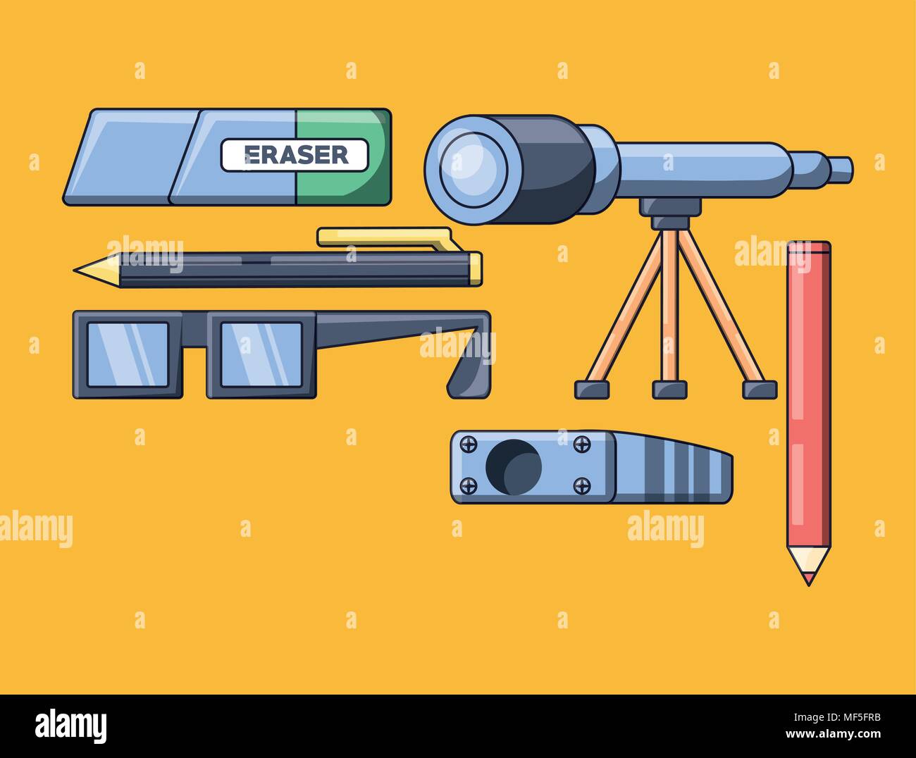 icon set of school objects concept over yellow background, colorful ...