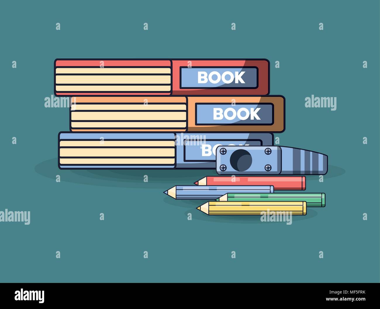 school objects design with books and colored pencils over blue ...