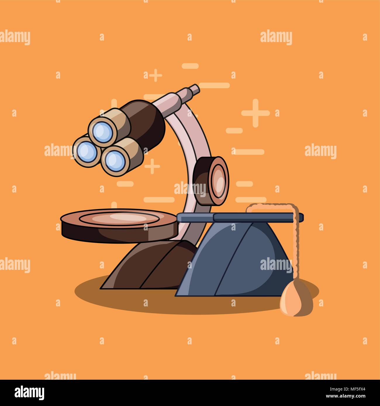graduation cap with microscope tool over orange background, colorful ...
