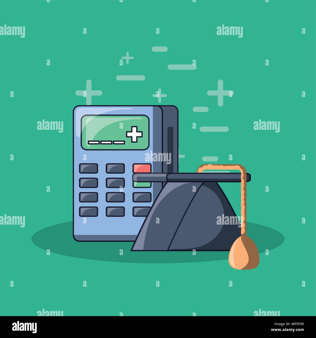 graduation cap with calculator over green background, colorful design ...