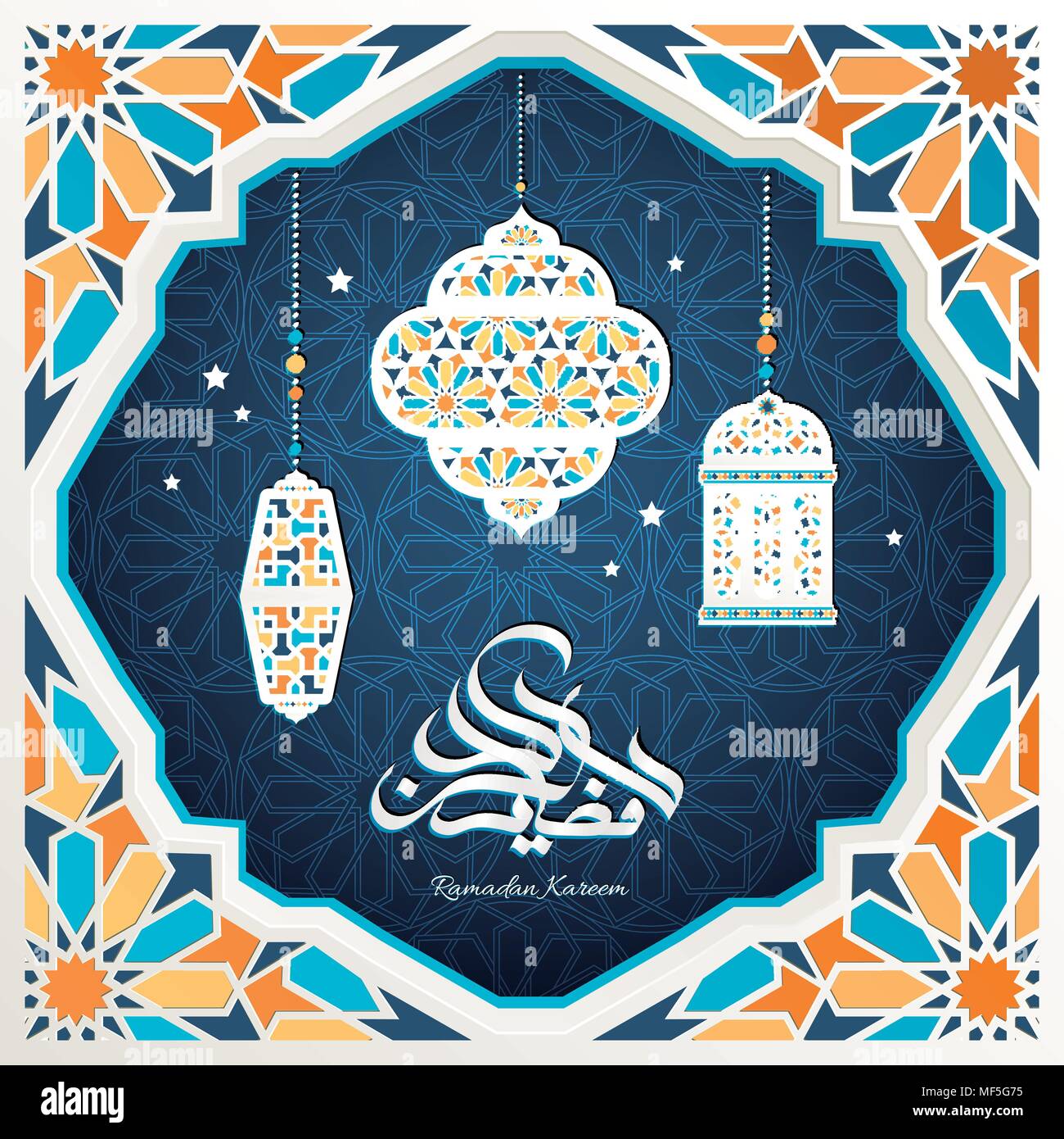 Traditional ornament frame with Ramadan lanterns and calligraphy design ...