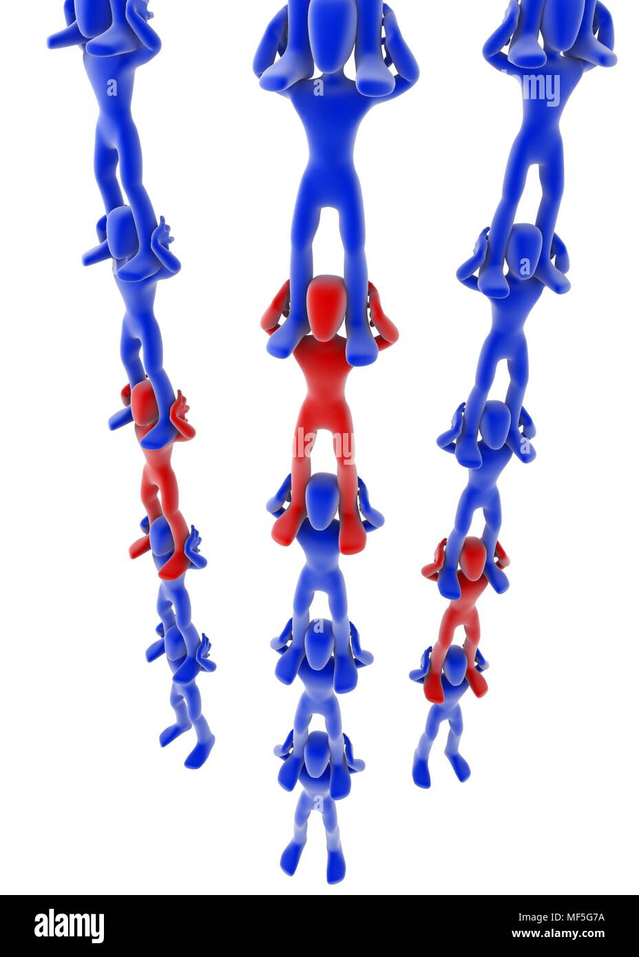 Multiple blue and red 3d figures forming 3 ladders Stock Photo - Alamy