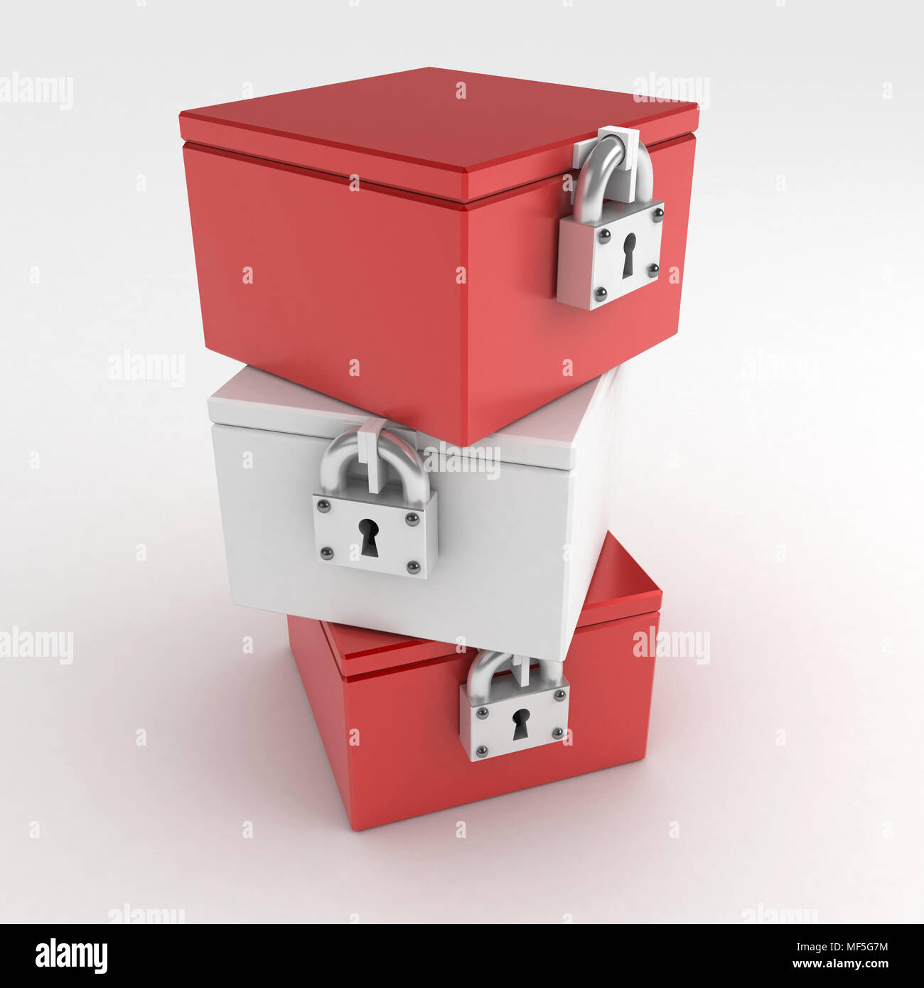 3 Locked Boxes, on white surface Stock Photo - Alamy
