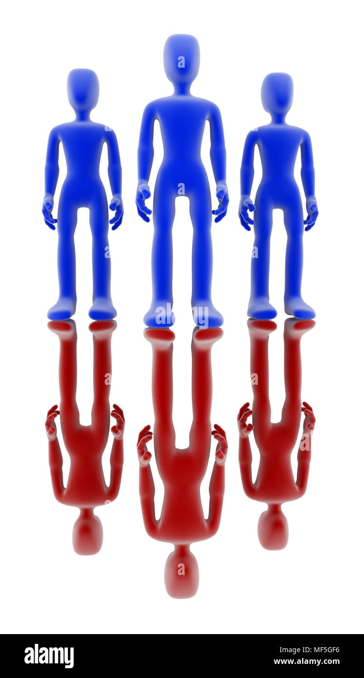 A blue 3d figure illustration, mirrored red, isolated, over white Stock ...