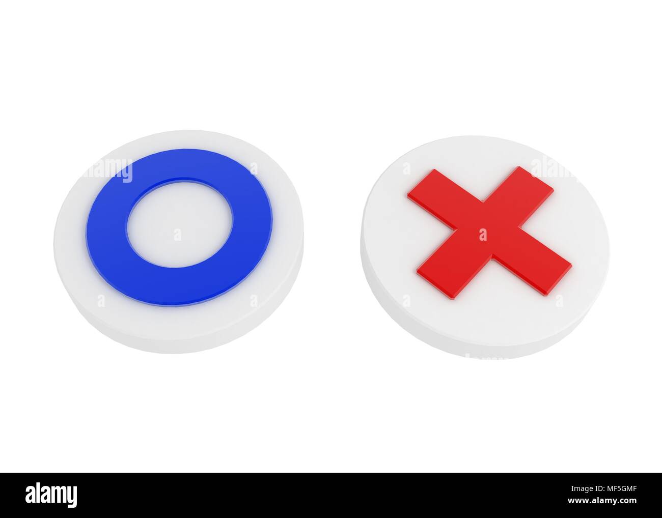 Blue circle and red cross 3d buttons Stock Photo - Alamy