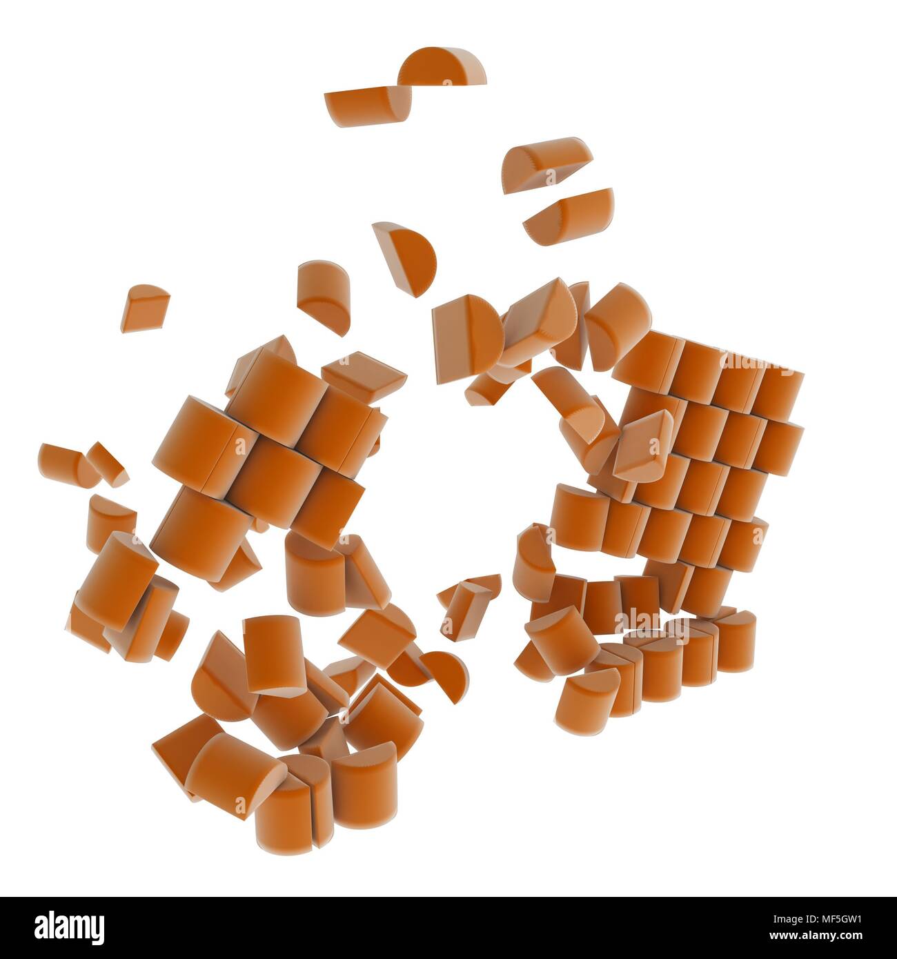 Breaking orange block wall, over white, isolated Stock Photo - Alamy