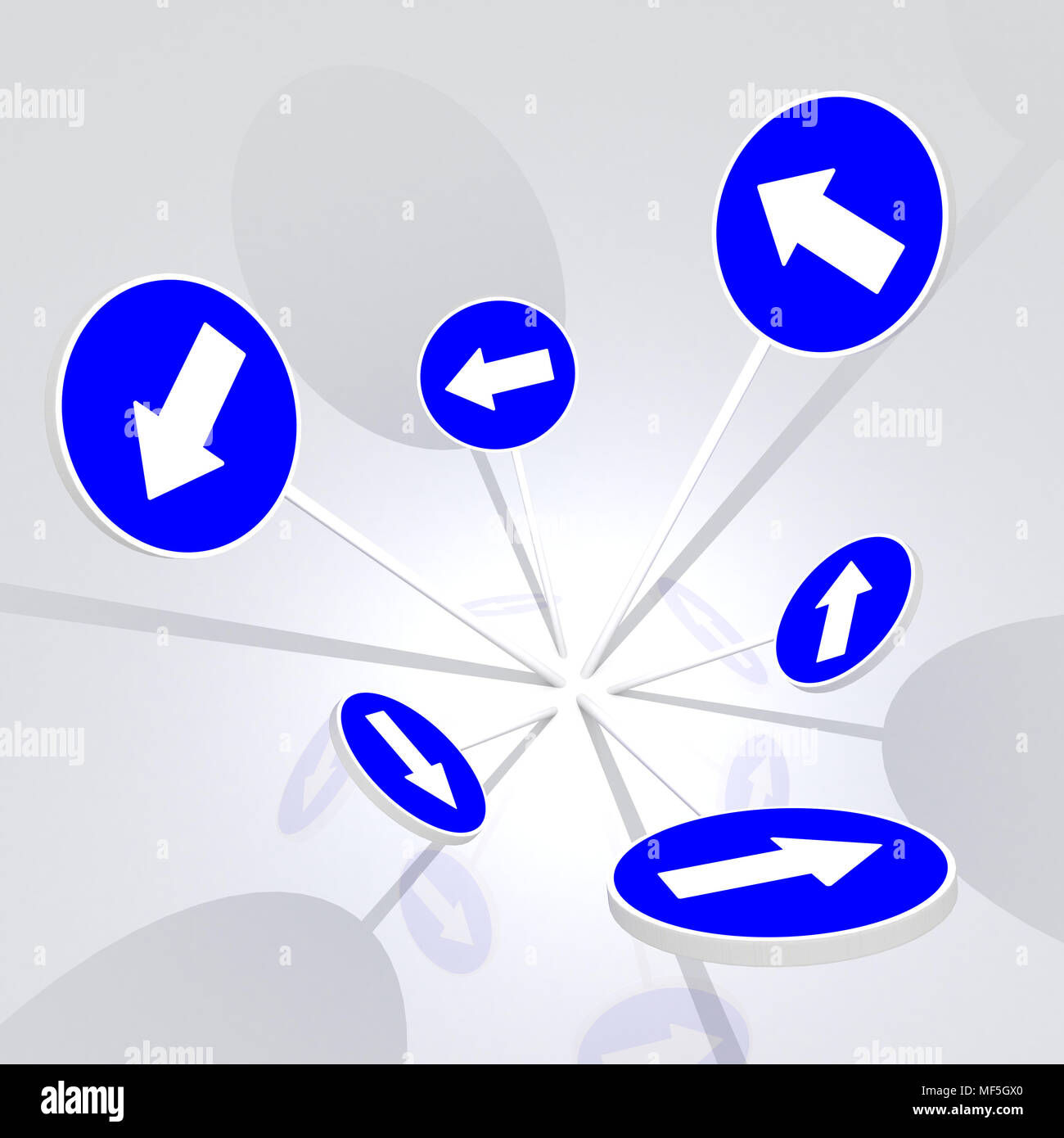 White and blue direction traffic sign cycle Stock Photo - Alamy