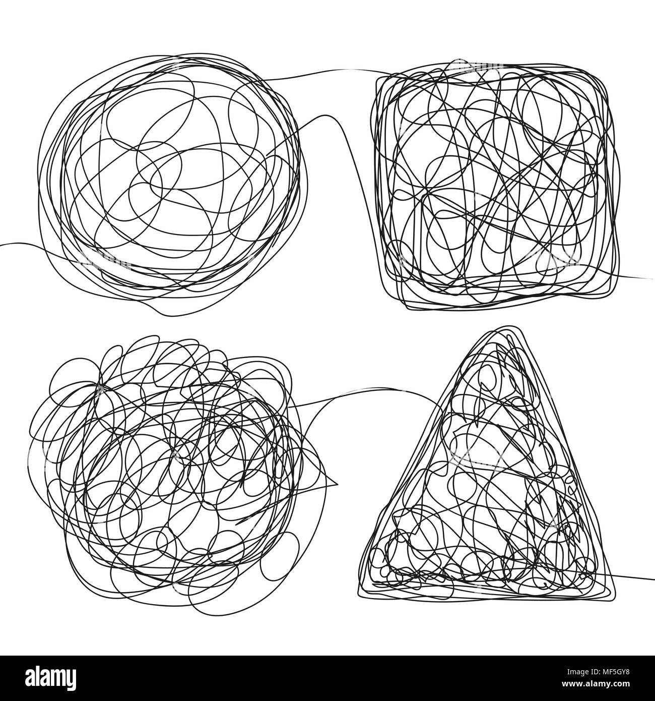 Tangle Scrawl Sketch Set Vector. Doodle Drawing Drawing Triangle ...