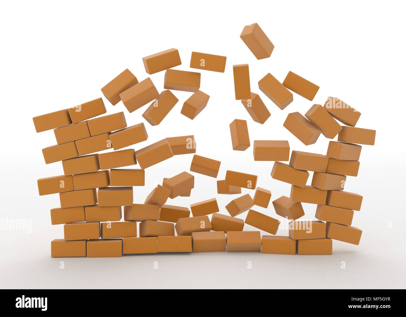 3d orange block wall exploding, front view Stock Photo - Alamy