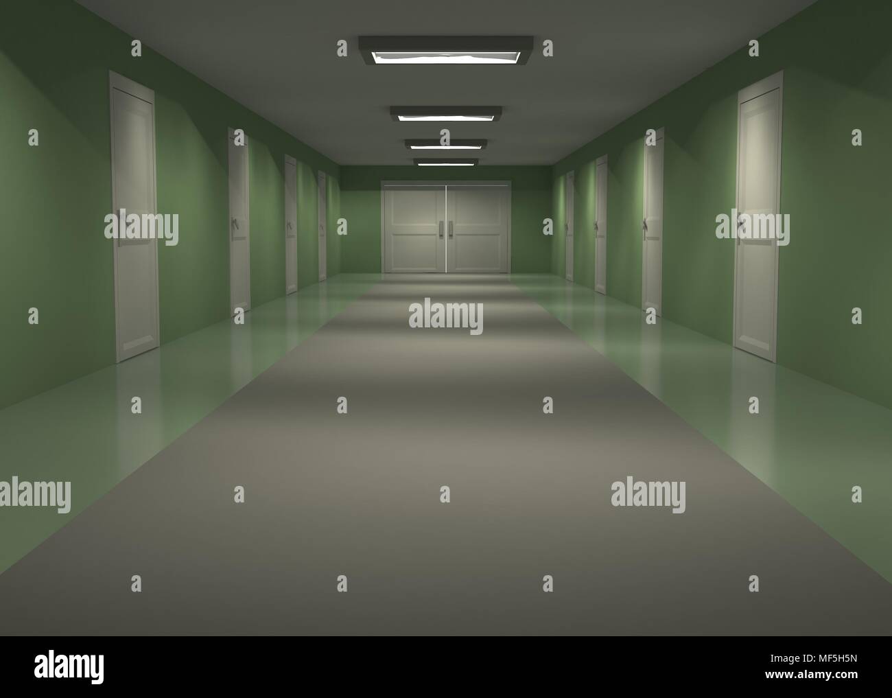 Long empty 3d hall interior with green walls, horizontal Stock Photo ...