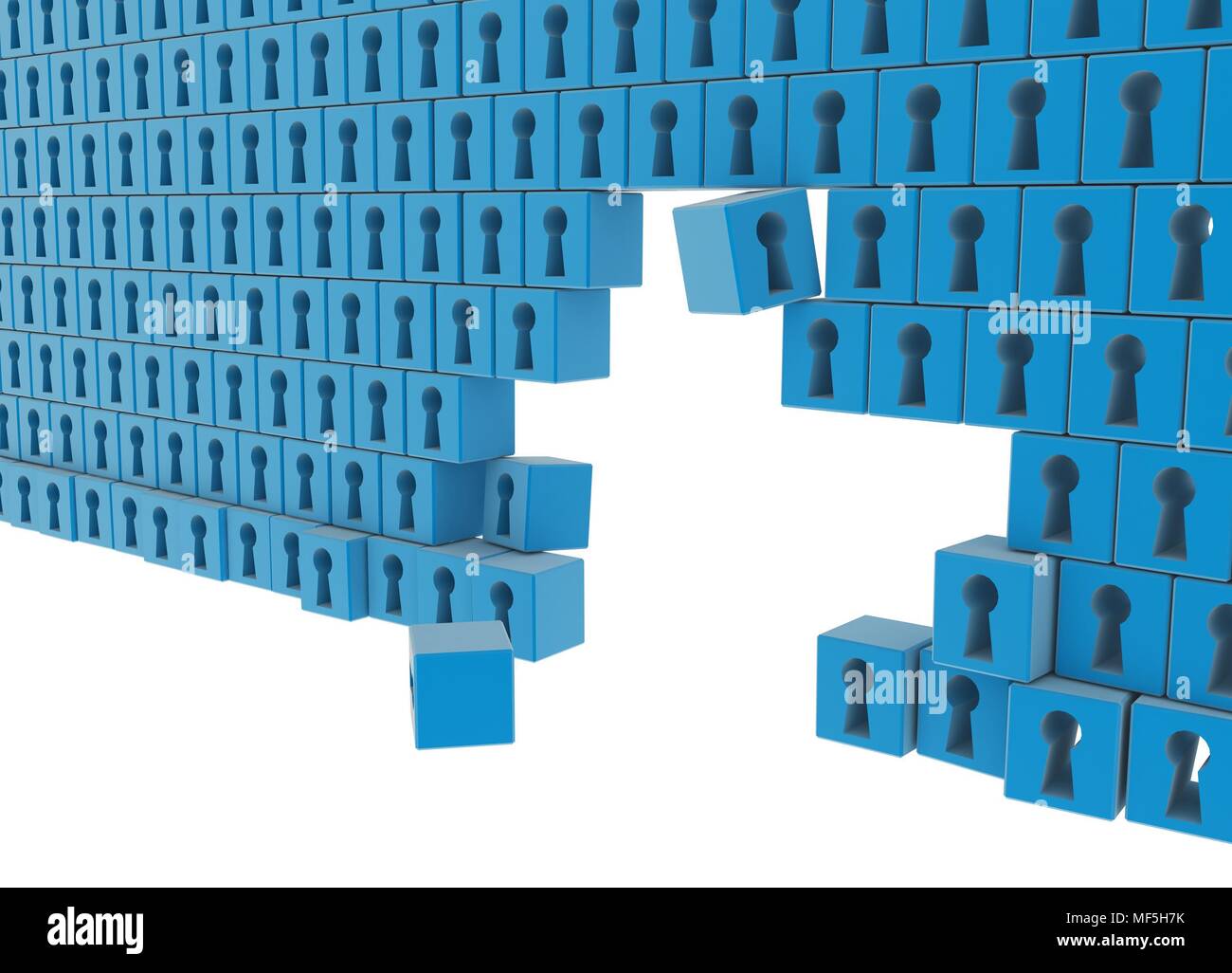 Breaking blue block wall, over white, isolated Stock Photo - Alamy