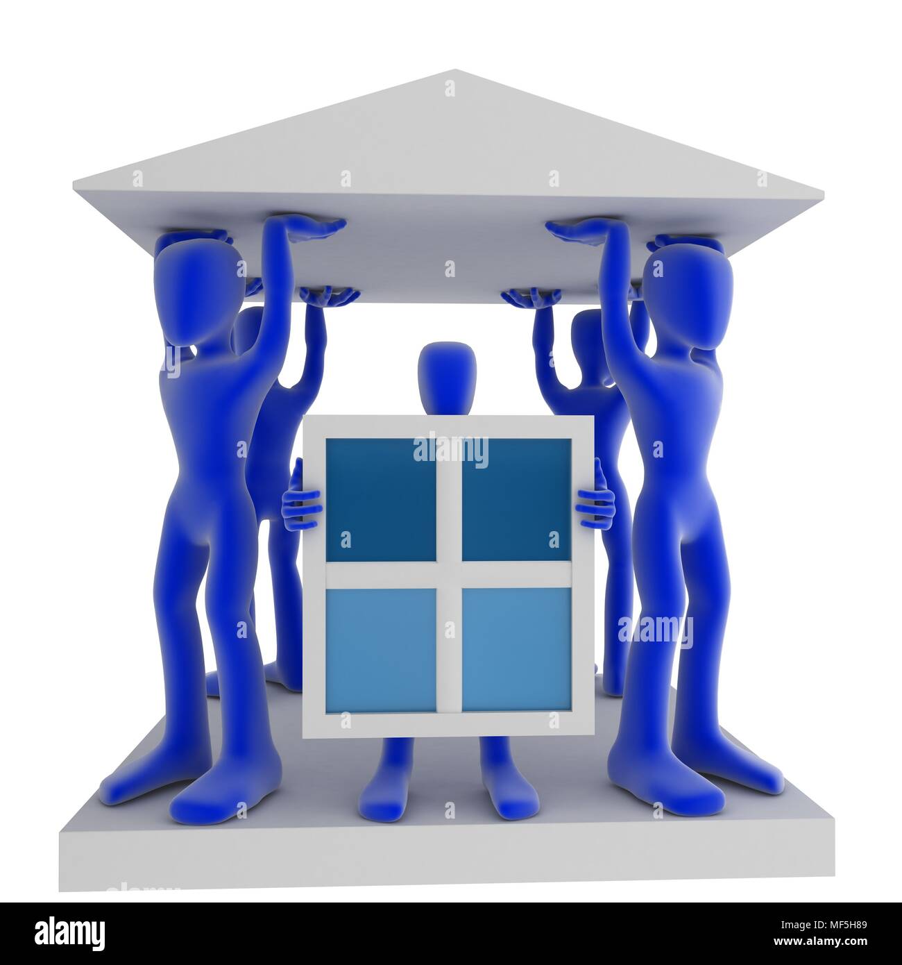 A house shape built of blue 3d figures Stock Photo - Alamy