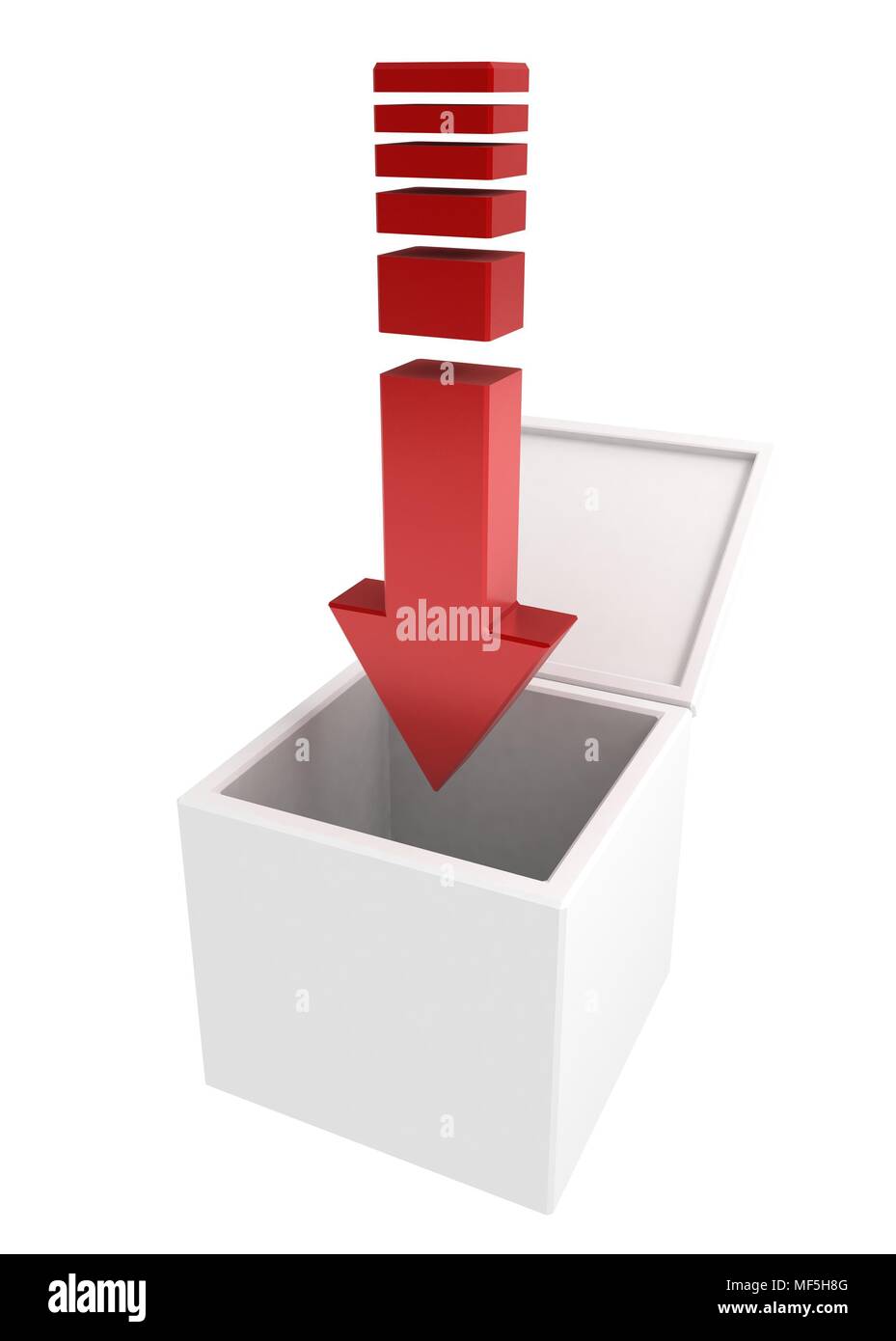 3d box with a red arrow pointing in Stock Photo - Alamy