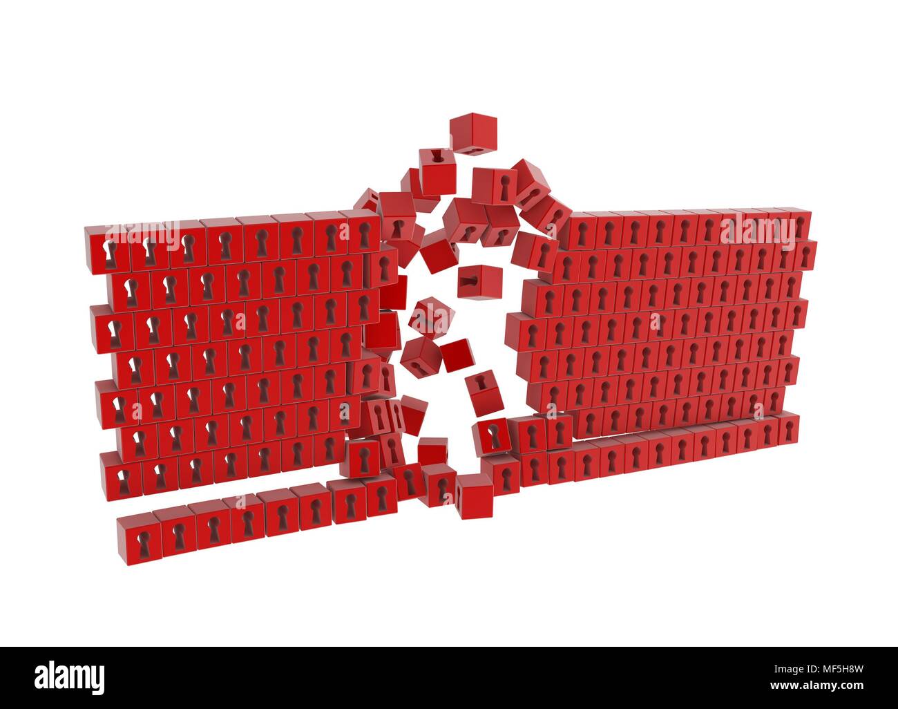 Breaking red block wall, over white, isolated Stock Photo - Alamy