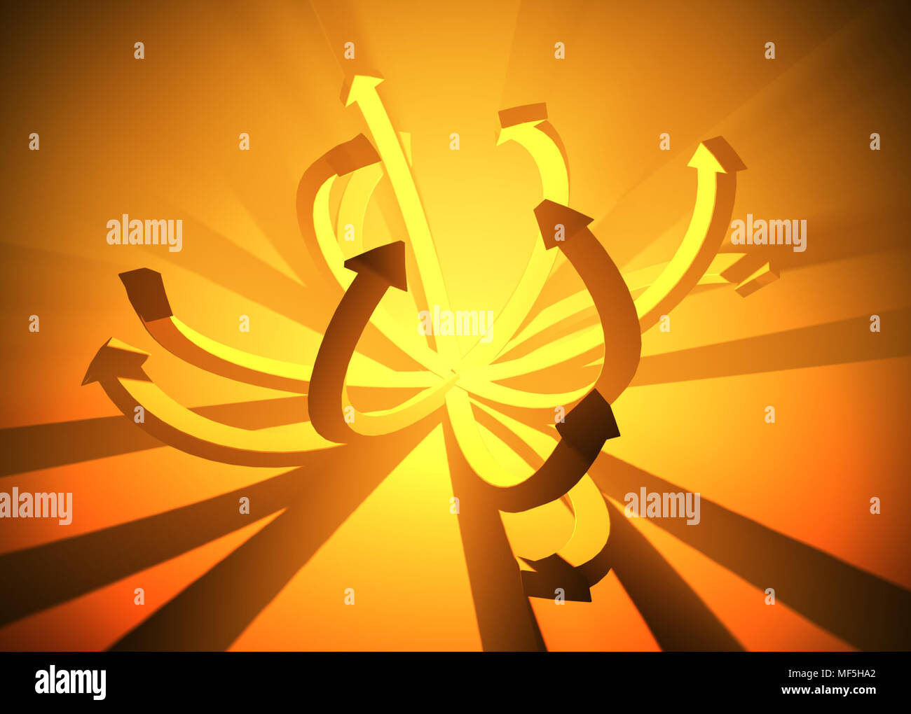 Illuminated Orange 3d Arrows, horizontal Stock Photo - Alamy