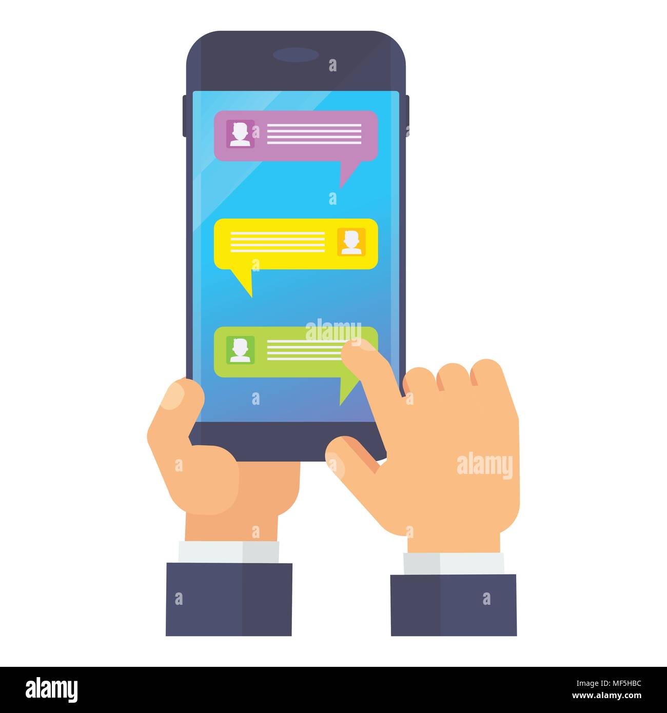 hand holding smartphone with messenger Stock Vector Image & Art - Alamy