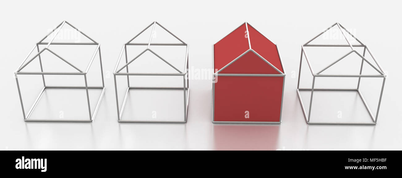 Metallic 3d wire houses, horizontal Stock Photo - Alamy