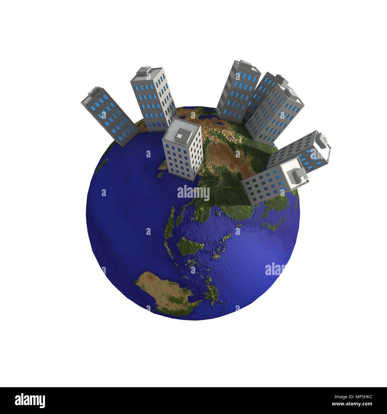 3d globe with cartoon buildings on top Stock Photo - Alamy