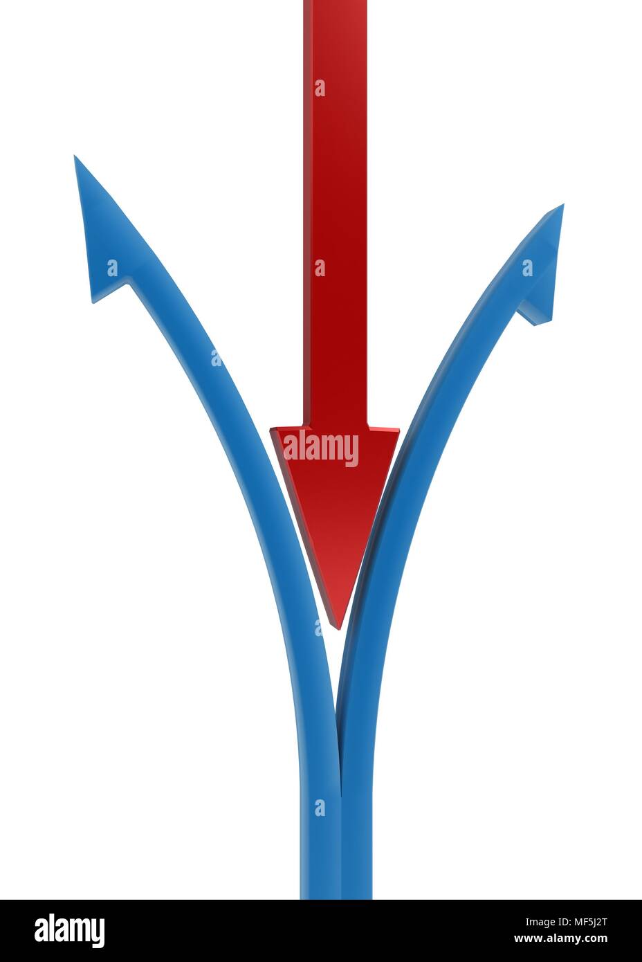Splitting 3d arrow, over white, isolated Stock Photo - Alamy