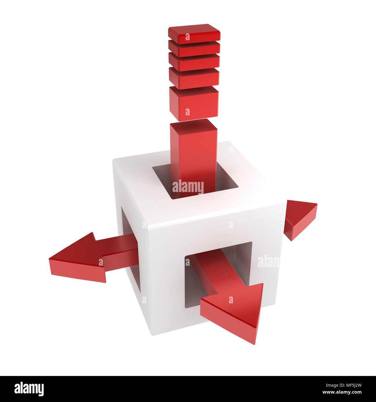 3d box with spreading arrows, over white, isolated Stock Photo - Alamy