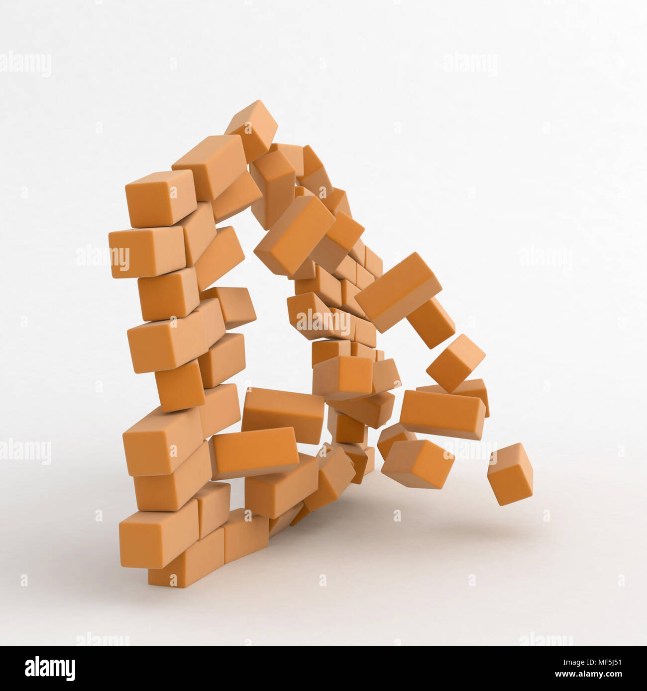 3d orange block wall breaking, side view Stock Photo - Alamy