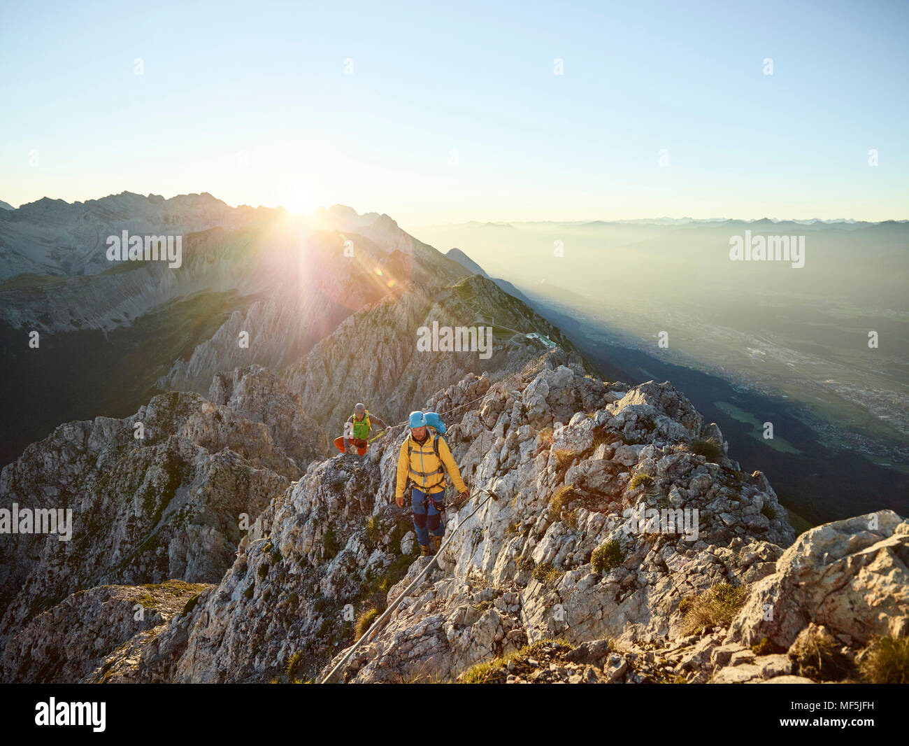 Austria, Tyrol, Innsbruck, mountaineer at Nordkette via ferrata Stock ...